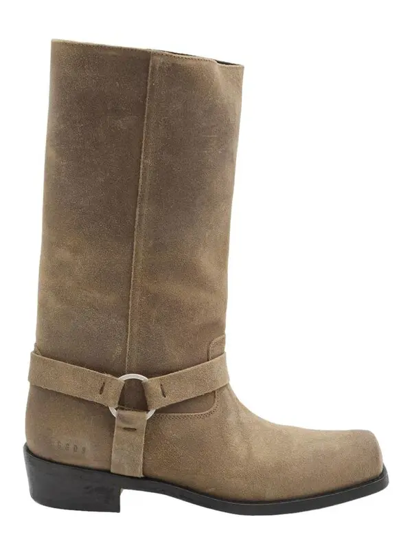 GOLDEN GOOSE Calf-length Suede Buckled Biker Boots - Multicolor