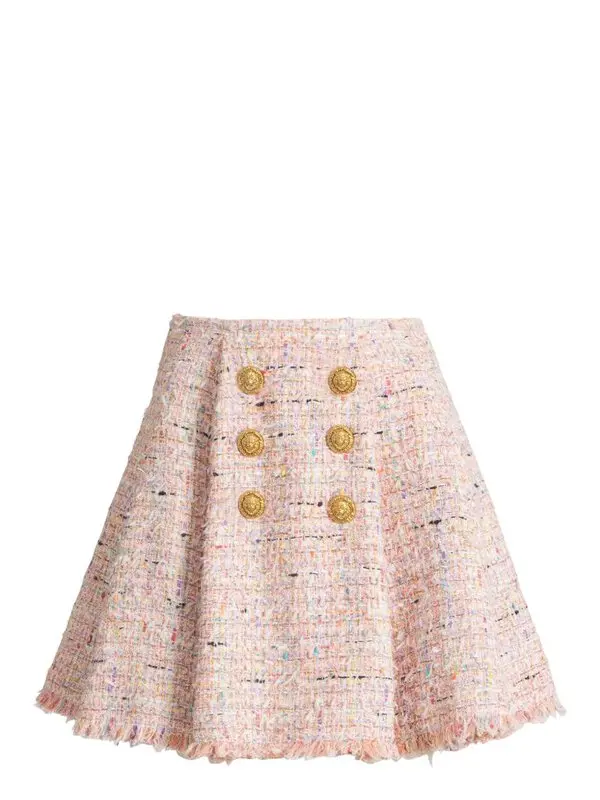 Balmain Tweed Mini Skirt With Lion Head Buttons - Multicolor
