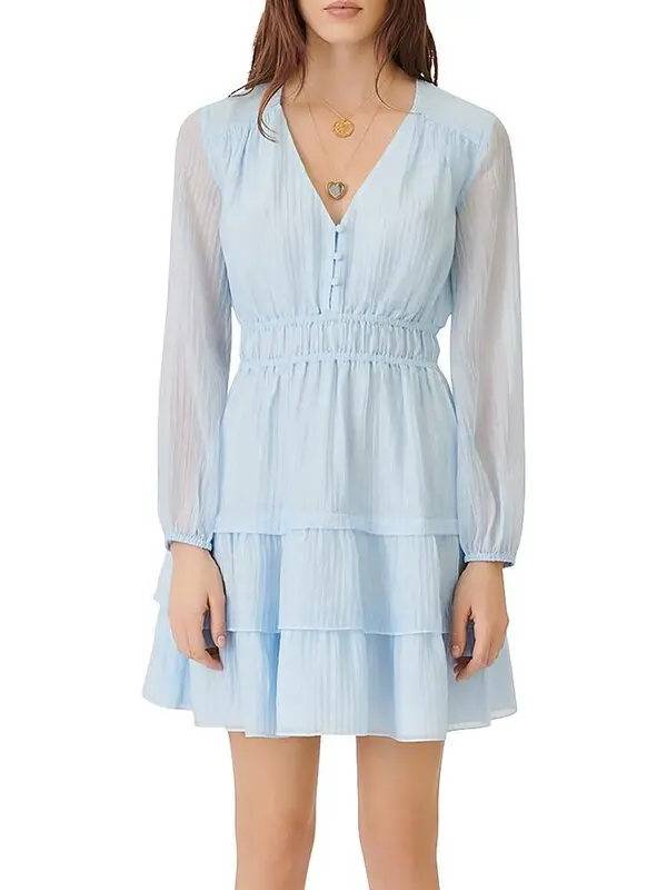 Maje Roubelia Ruffled Crinkle Dress - Blue