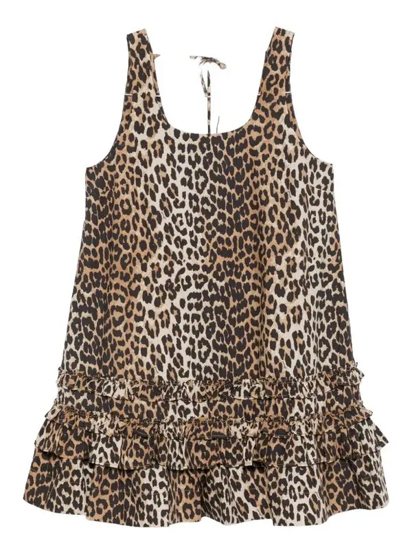 GANNI Leopard Print Ruffled Mini Dress - Multicolor
