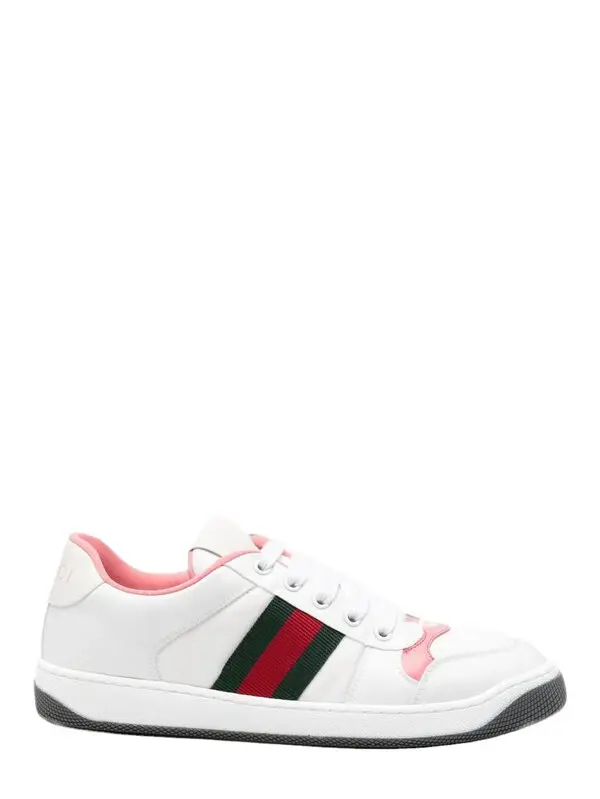 Gucci White Leather Web Stripe Sneakers - Multicolor