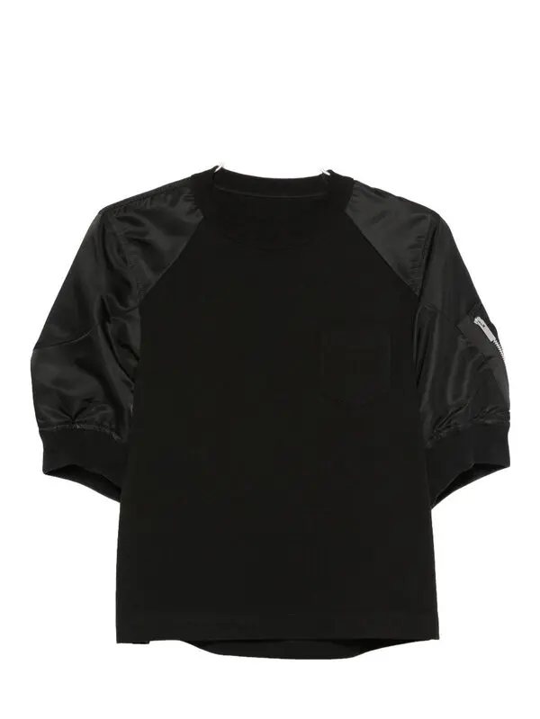 Sacai Crew Neck Short Puffed Sleeve Top With Sleeve Pocket - Multicolor