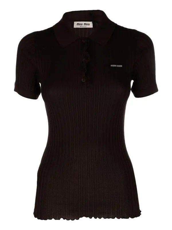Miu Miu Ribbed Knit Polo Shirt - Multicolor