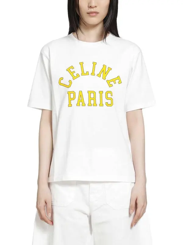 Celine Logo Cotton T-shirt - Multicolor