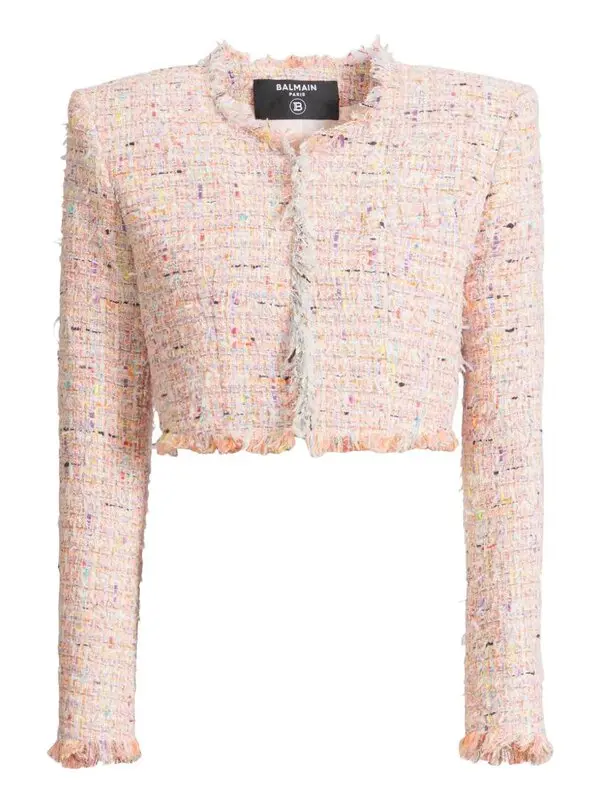 Balmain Cropped Tweed Jacket With "lion Chain" Buttons - Multicolor