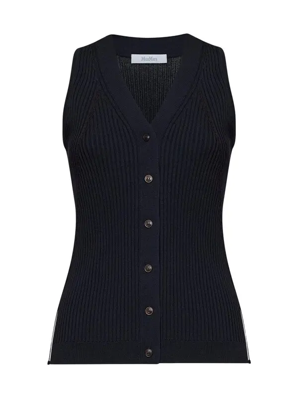 Max Mara Ribbed Knit Sleeveless Vest With V-neck And Tie Detail - Multicolor