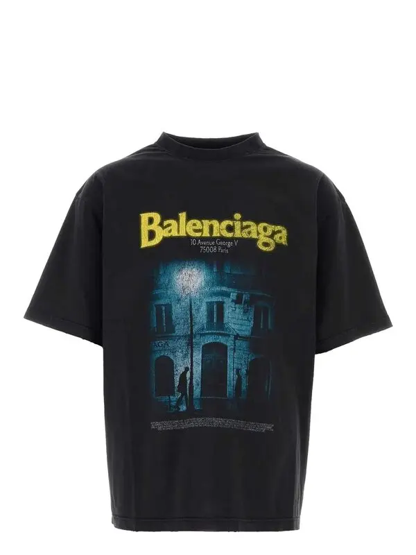 Balenciaga Graphic-print Washed T-shirt - Black