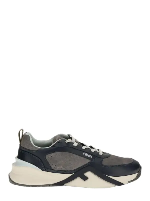 Fendi Flow Leather And Suede Sneakers - Navy