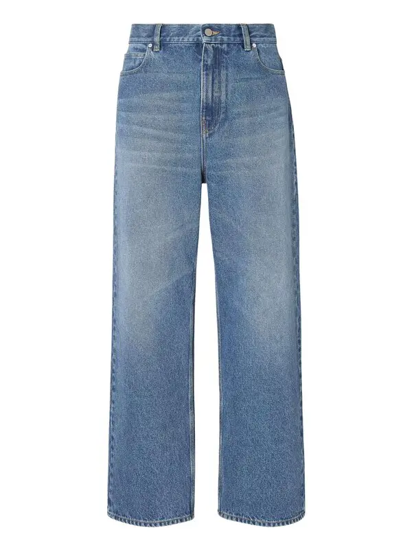 Fendi S High-waist Straight Jeans In Cotton Denim With Contrasting Stitching & Leather Patch - Navy