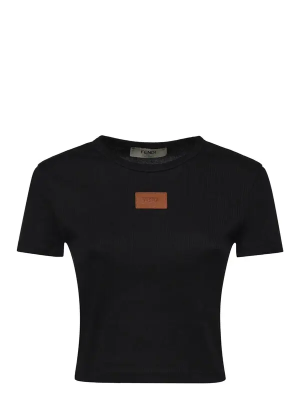 Fendi Cotton Crewneck Logo Top - Black