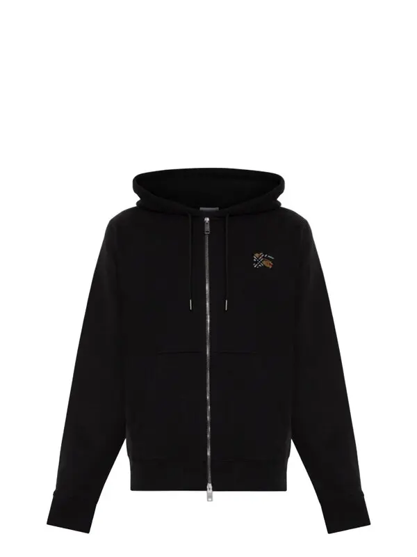Burberry Check Logo Zip-up Cotton Hoodie - Black