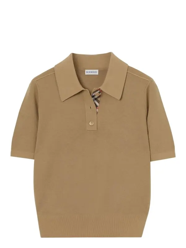 Burberry Wool Knit Polo Top With Mother-of-pearl Buttons - Beige