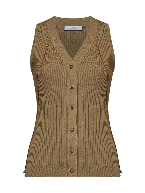 Max Mara Khaki Ribbed Knit Vest - Multicolor