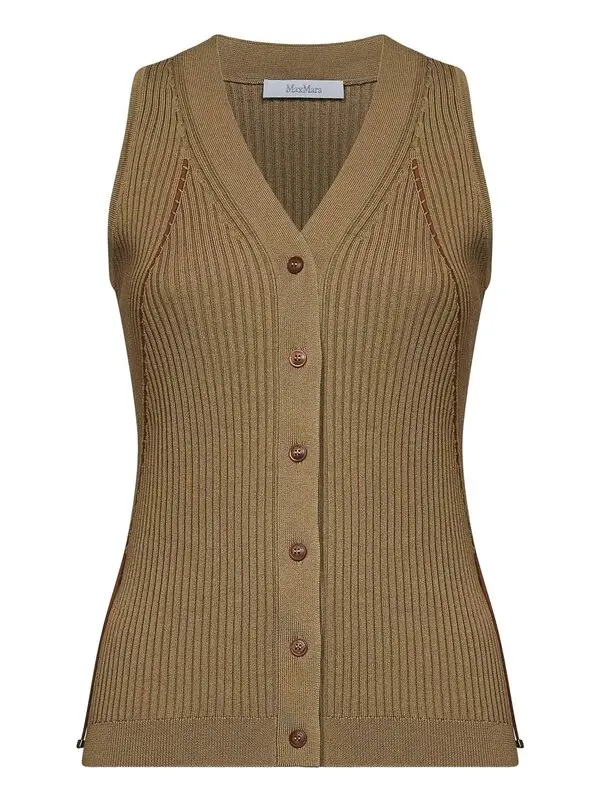 Max Mara Khaki Ribbed Knit Vest - Multicolor