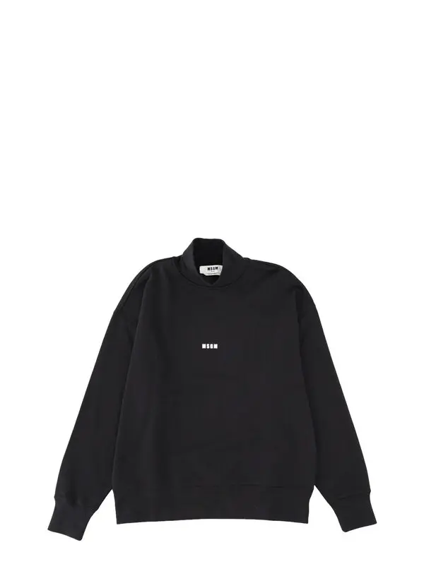 MSGM High Neck Cotton Sweatshirt With Micro Logo - Black