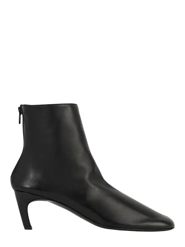 TOTEME Round Toe Leather Heeled Ankle Boots - Black
