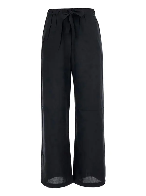 TOTEME Silk Drawstring Trousers With Embroidered Logo Back Patches - Black
