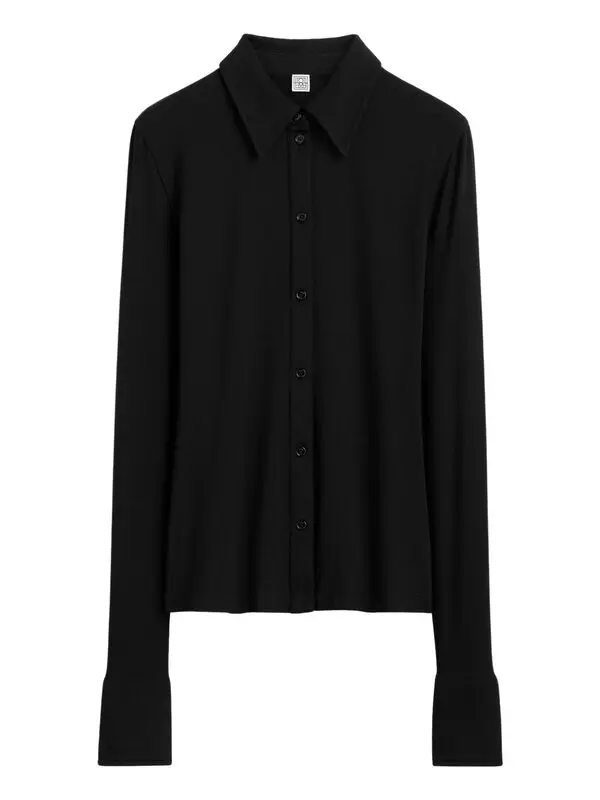 TOTEME Slim-fit Open-collar Button-up Shirt - Black