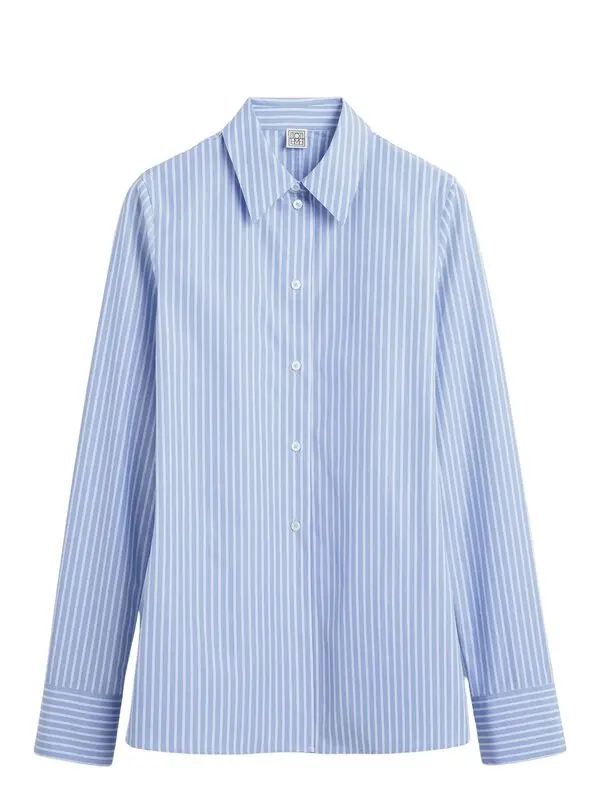 TOTEME Striped Cotton Poplin Shirt - Light Blue
