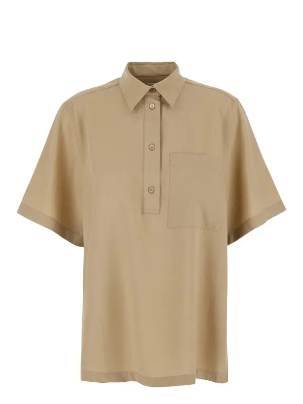 TOTEME Oversized Polo Shirt With Chest Pocket - Beige