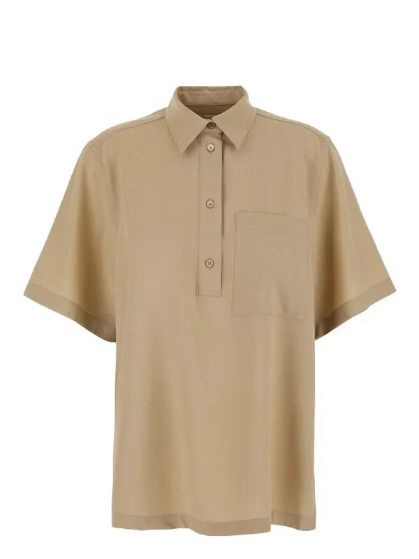 TOTEME Oversized Polo Shirt With Chest Pocket - Beige