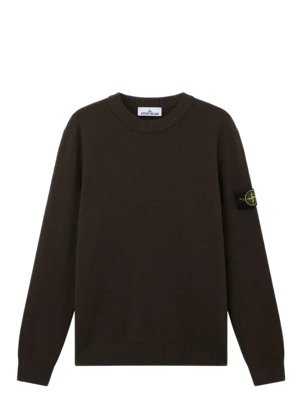 Stone Island Ribbed Neckline Wool Sweater With Badge - Grigio
