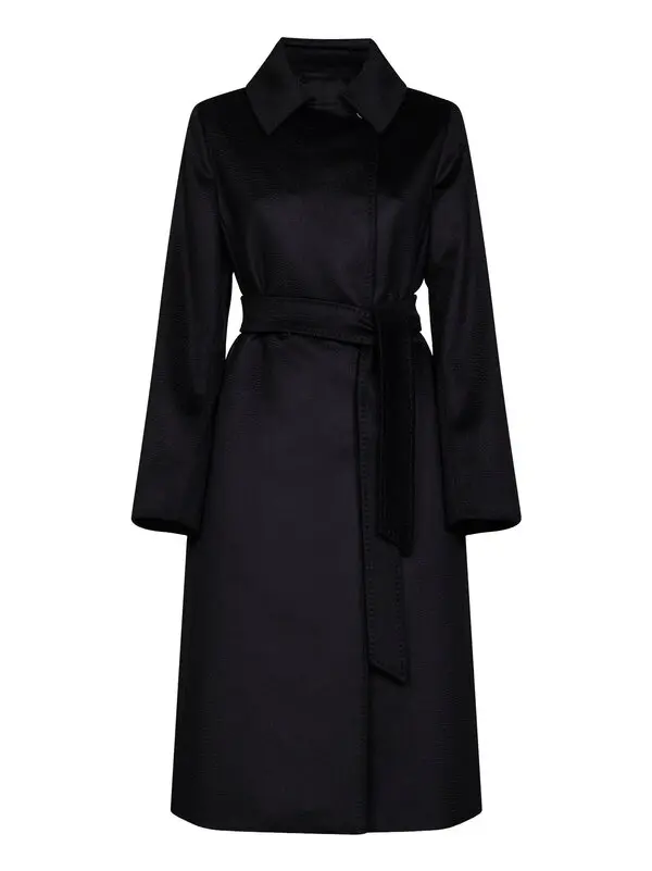 Max Mara Black Wool Broadcloth Long Wrap Coat - Multicolor