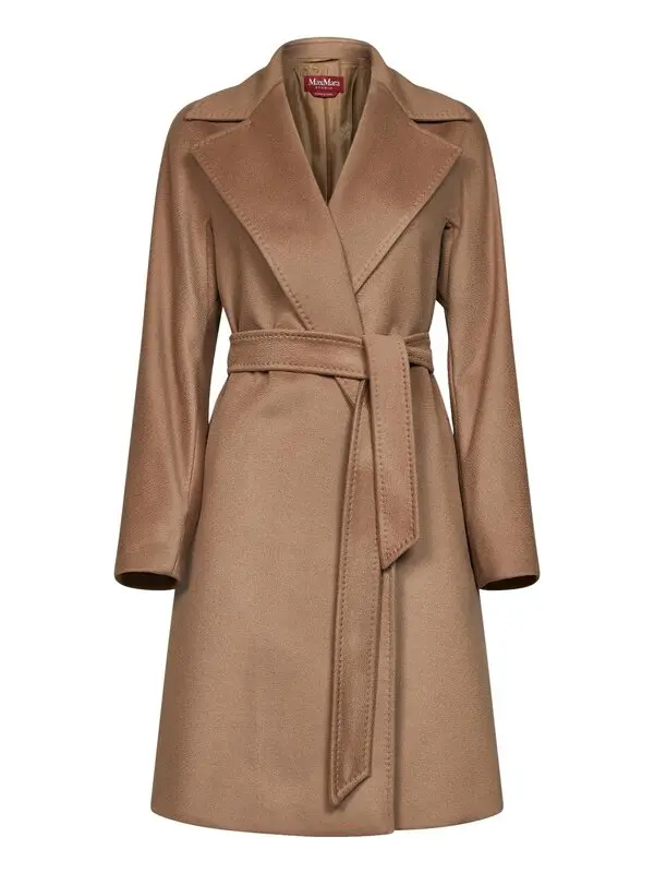 Max Mara Belted Wrap Coat In Pure Virgin Wool - Multicolor