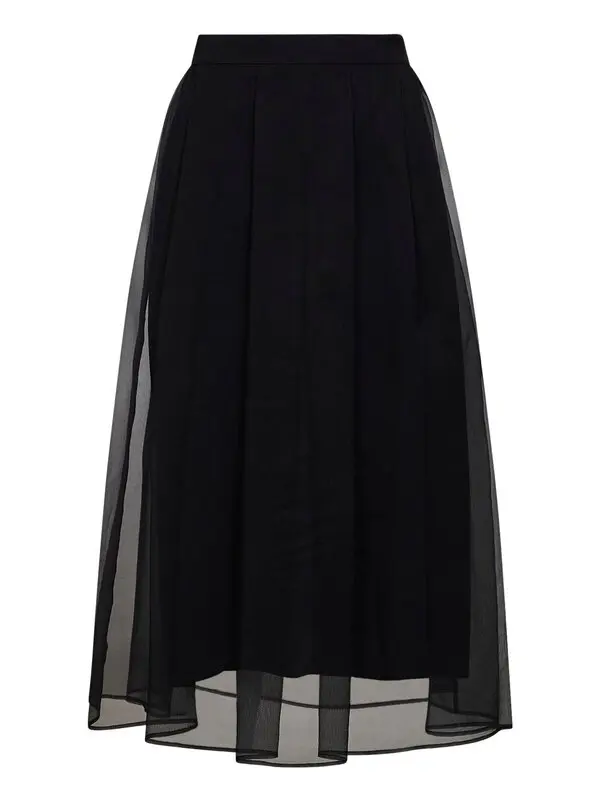 Brunello Cucinelli Black Crispy Silk Flared Midi Skirt - Multicolor