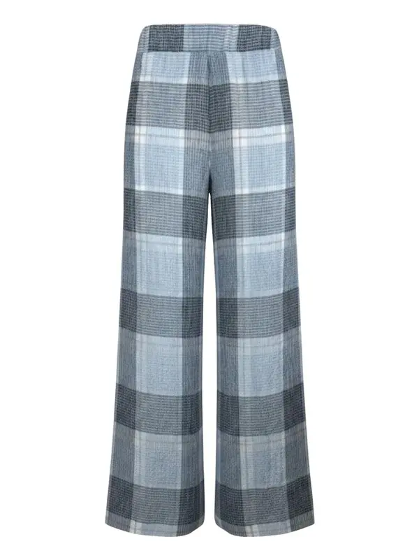 SNIDER Plaid Italian Gauze Linen Wide Leg Pants - Brown