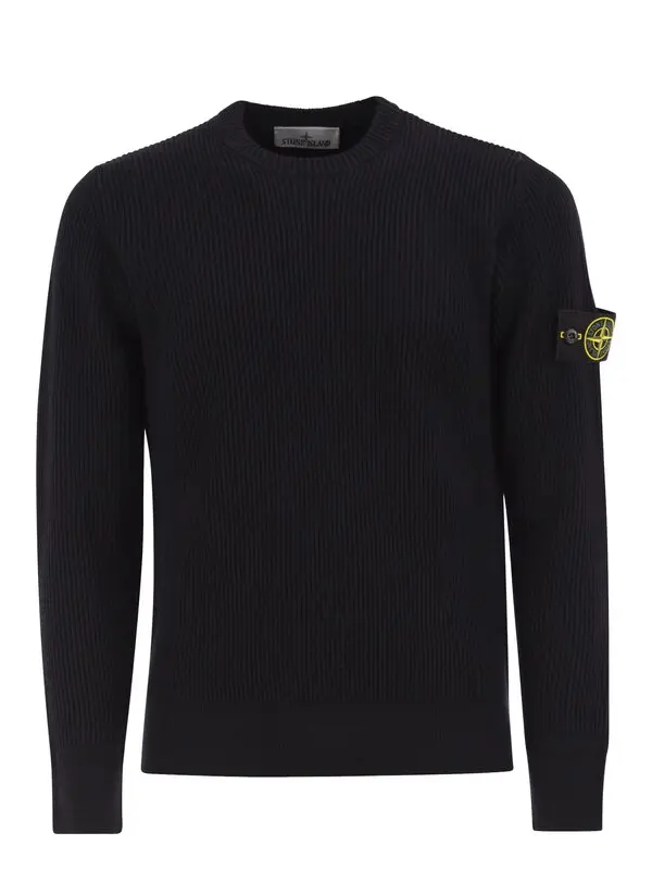 Stone Island Crew-neck Rws Wool Jumper With Ribbed Edges - Blue