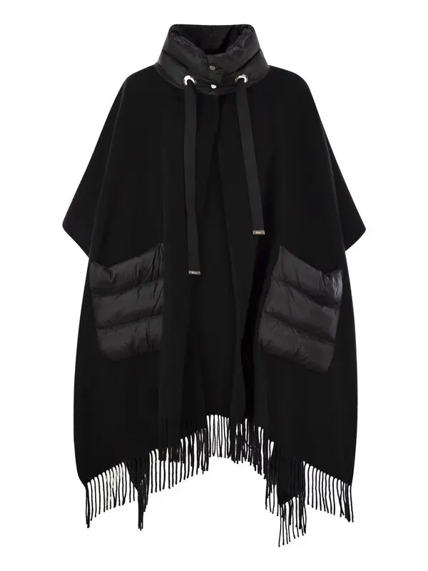 Herno Poncho In Ultralight Nylon And Wool-cashmere Blend - Black