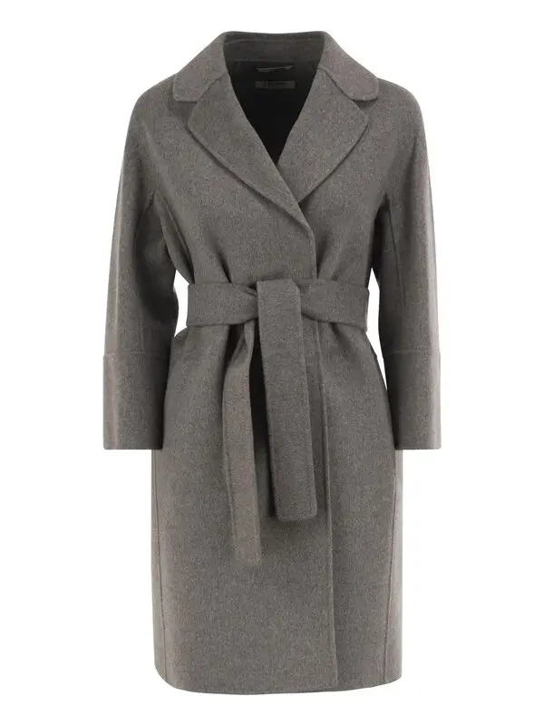 Max Mara Arona Virgin Wool Belted Coat - Gray