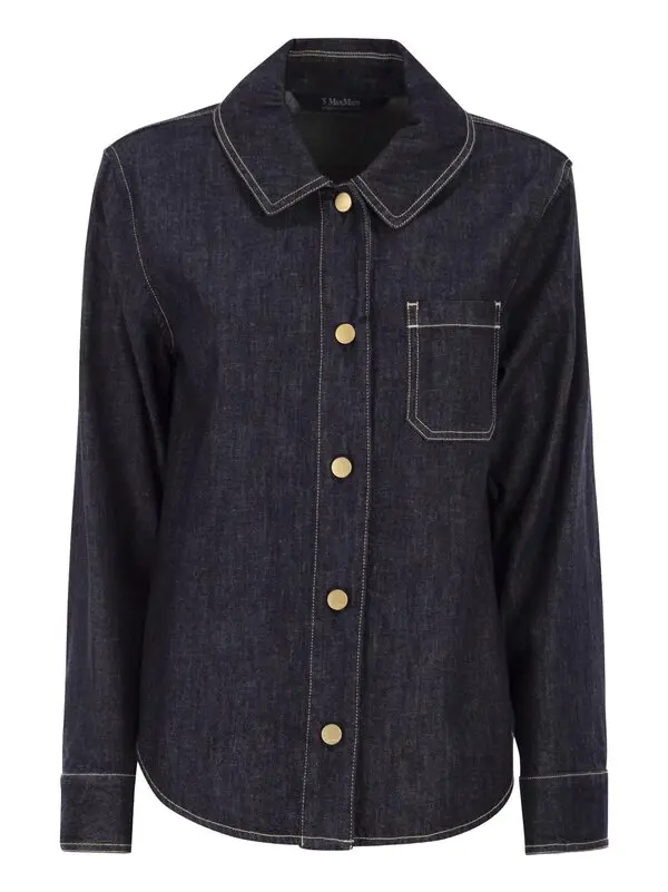 Max Mara Cotton Denim Shirt With Gold Stud Buttons - Blue