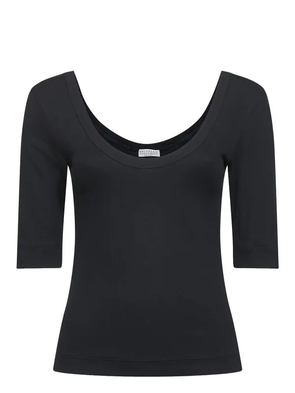 Brunello Cucinelli Ribbed Stretch Jersey T-shirt With Monili Detail - Multicolor