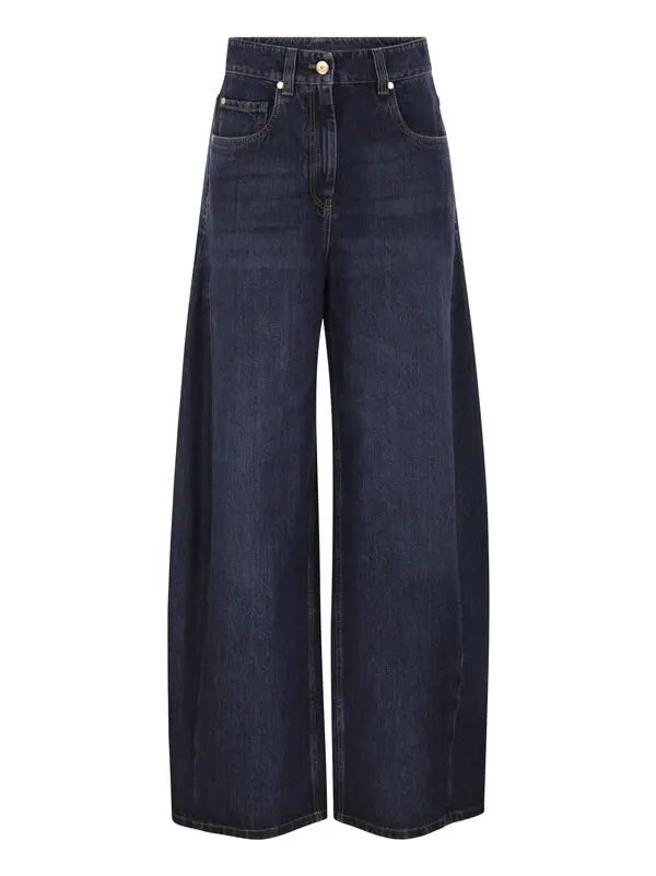 Brunello Cucinelli Wide-leg Dark Wash Denim Jeans - Multicolor