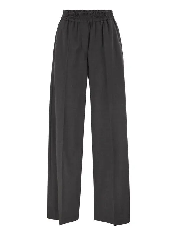 Brunello Cucinelli Stretch Virgin Wool Fluid Wide Leg Trousers - Multicolor