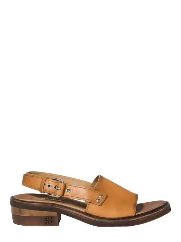 Miu Miu Heeled Leather Sandals - Brown