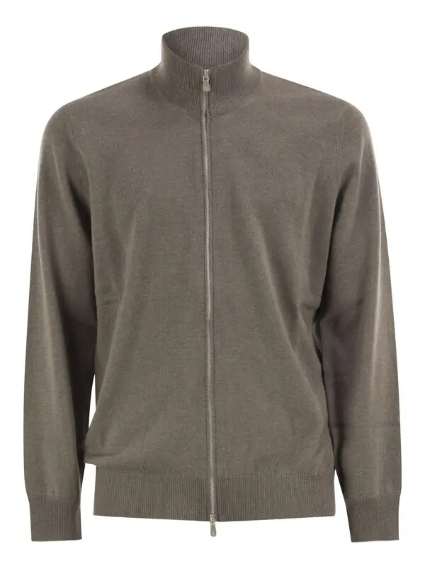Brunello Cucinelli High-neck Zip-up Cashmere Cardigan - Gray