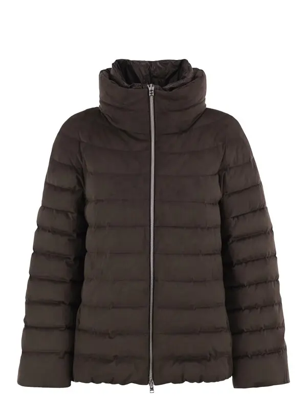 Herno Technical Suede-effect Down Jacket With Padded High Collar - Brown