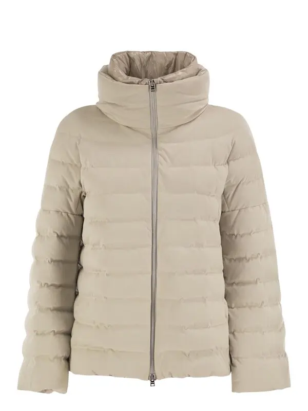 Herno Technical Suede-effect Down Jacket With Padded High Collar - White