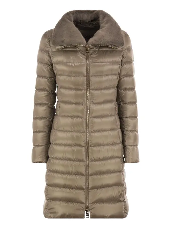 Herno Elisa Long Down Jacket In Ultralight Nylon With Faux Fur Collar - Multicolor