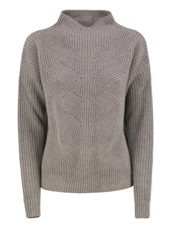 Herno Pure Wool Textured Knit High Neck Jumper - Gray