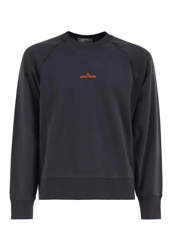 Stone Island Cotton Crew Neck Sweatshirt With Oversized Compass Back Print - Blue