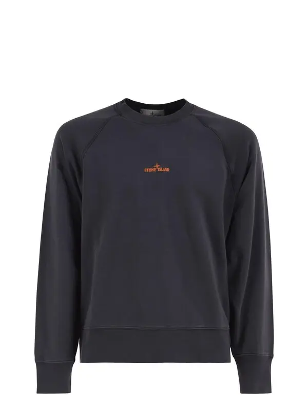 Stone Island Cotton Crew Neck Sweatshirt With Oversized Compass Back Print - Blue