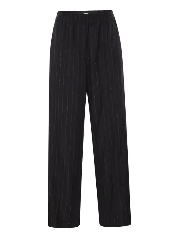 Brunello Cucinelli Pinstriped Sequined Elasticated Waist Trousers - Blue