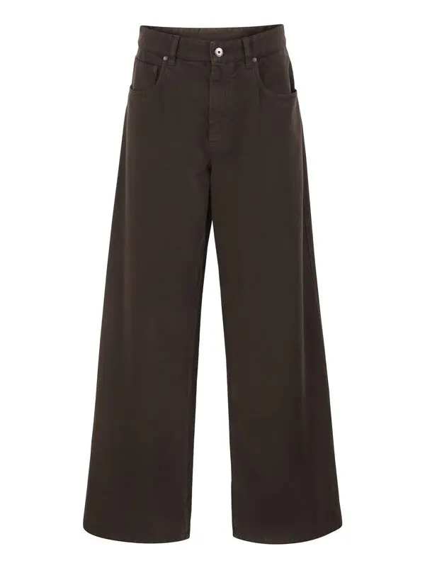 Brunello Cucinelli Relaxed Fit Embellished Denim Trousers - Brown