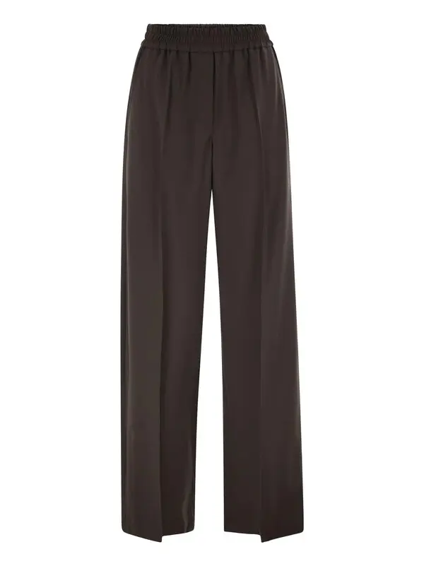 Brunello Cucinelli Stretch Virgin Wool Wide-leg Trousers - Brown