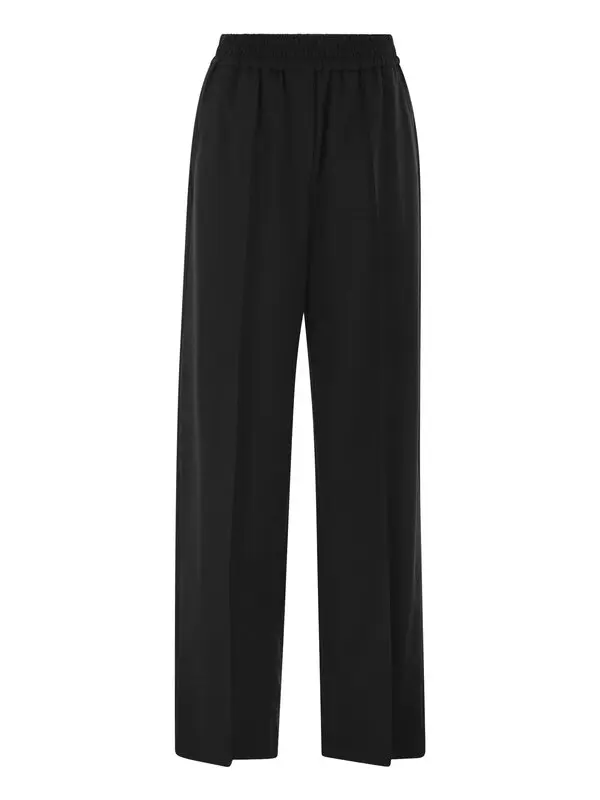 Brunello Cucinelli Stretch Virgin Wool Fluid Wide-leg Trousers - Black