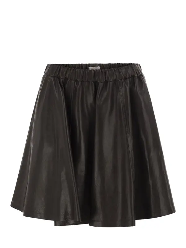 Brunello Cucinelli Flared Nappa Leather Skirt With Elasticated Waist - Brown